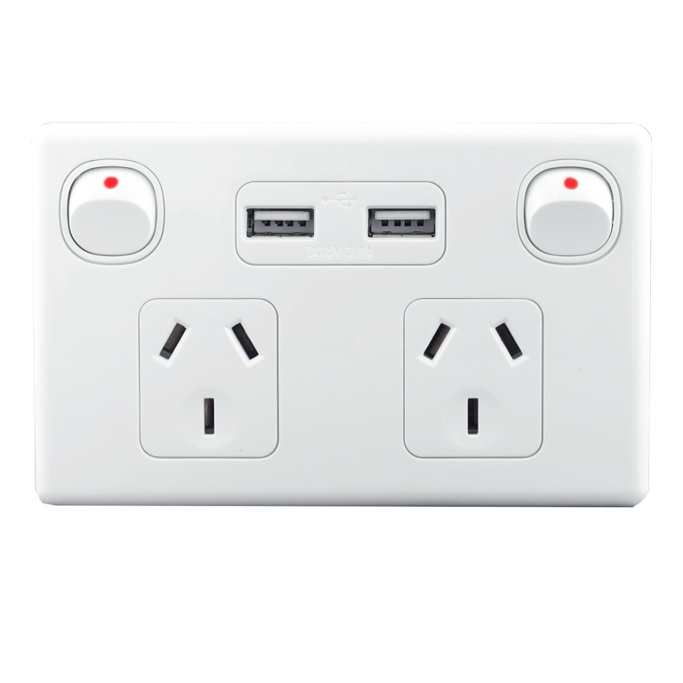 Double Power Point with Dual USB Charger 250V AC 5V 3.1A